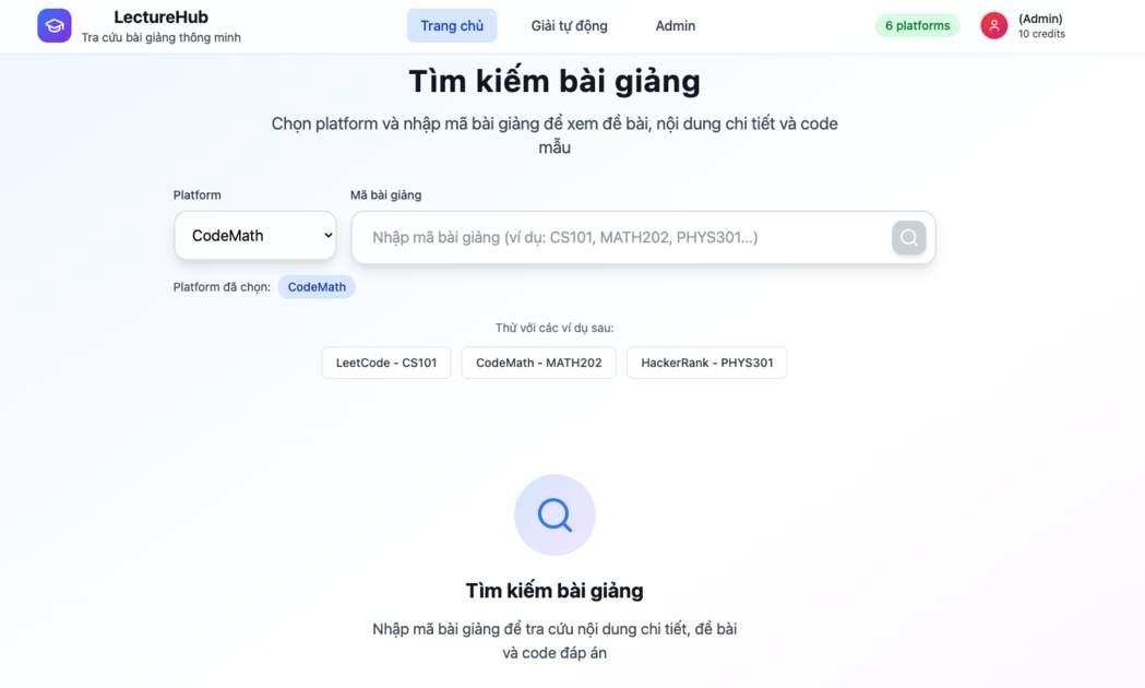LectureHub - Tra cứu bài giải toán lập trình